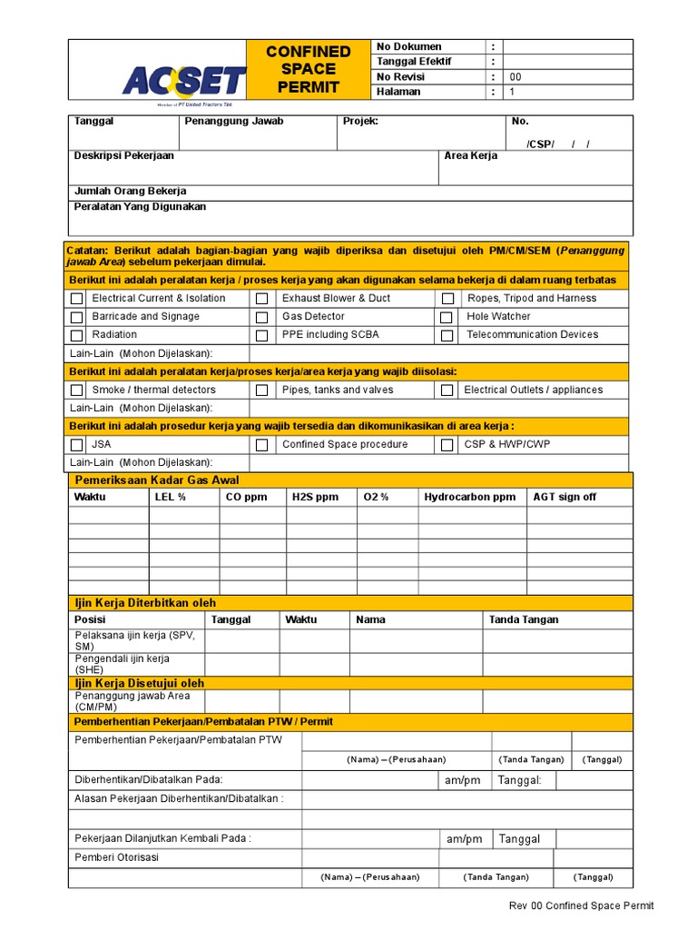 Form Confined Space ACSET | PDF