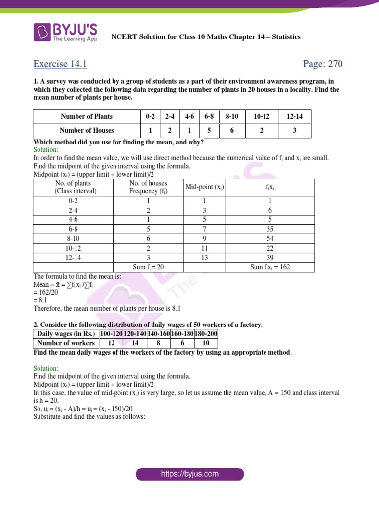 Class 10 Statistics NCERT Solutions | PDF | Mode (Statistics) | Median