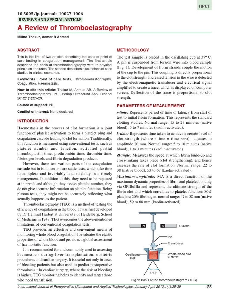 A Review of Thromboelastography PDF | PDF | Coagulation | Bleeding