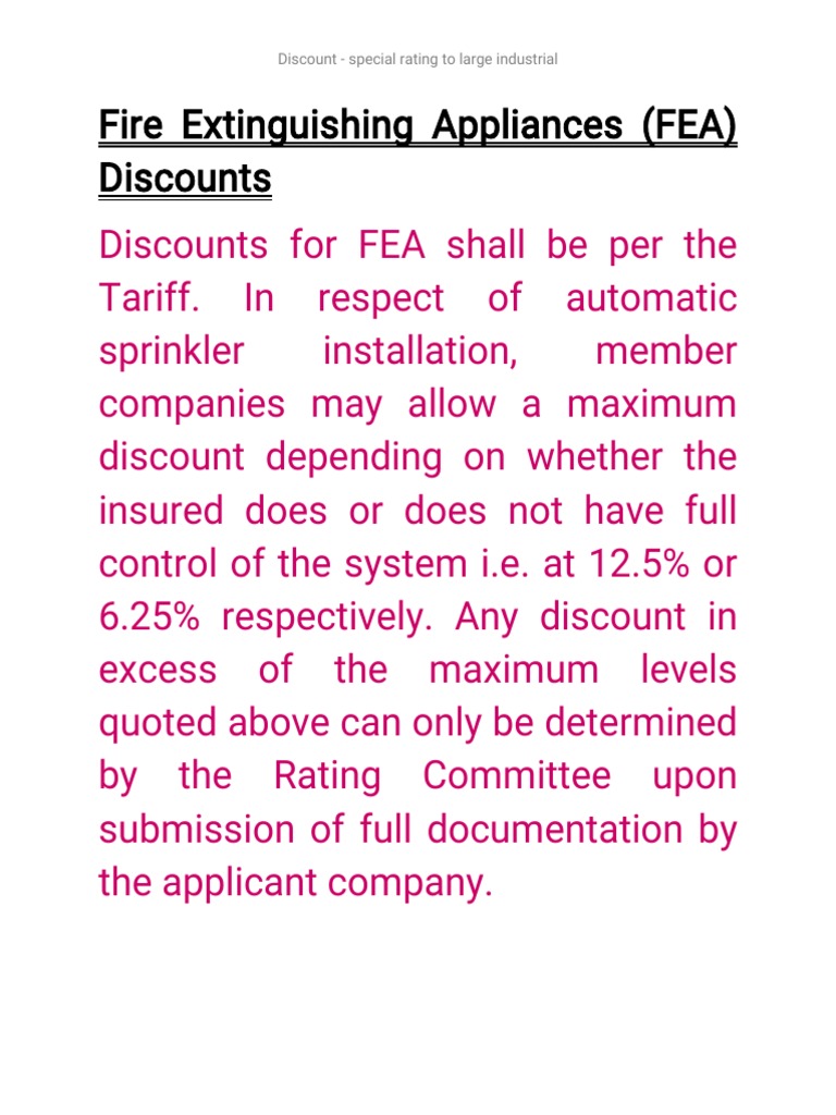 Fire Extinguishing Appliances (FEA) Discounts: Discount - Special ...