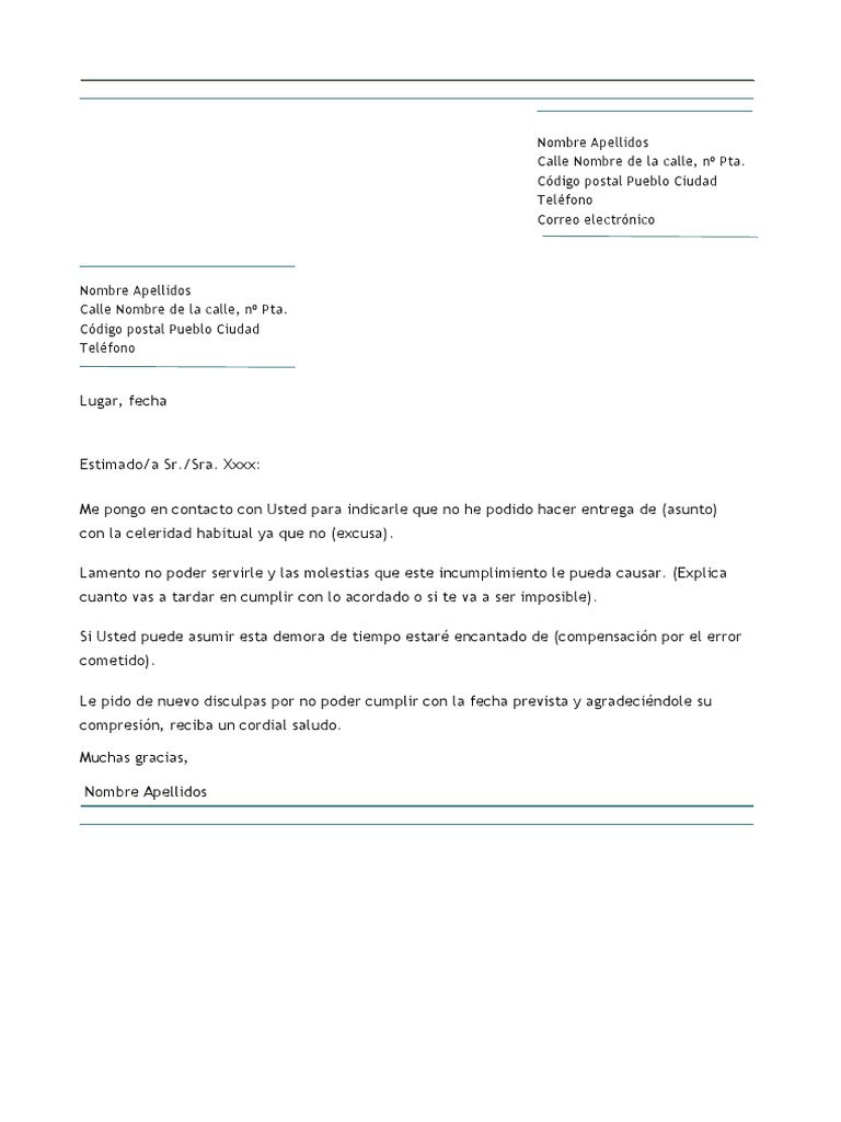 Ejemplo de Carta de Disculpa Por Incumplimiento en Word | PDF