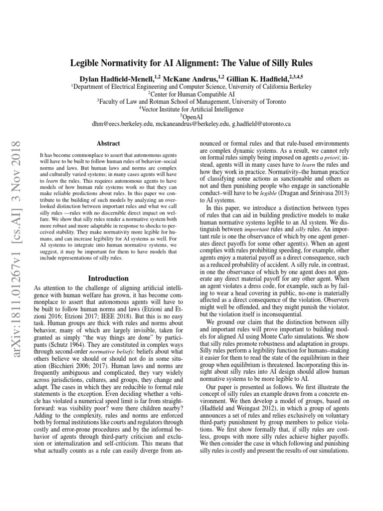 Legible Normativity For AI Alignment The Value of Silly Rules | PDF ...