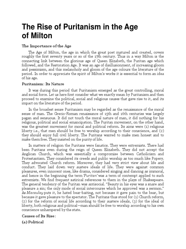 The Rise of Puritanism in The Age of Milton | PDF | English Literature ...