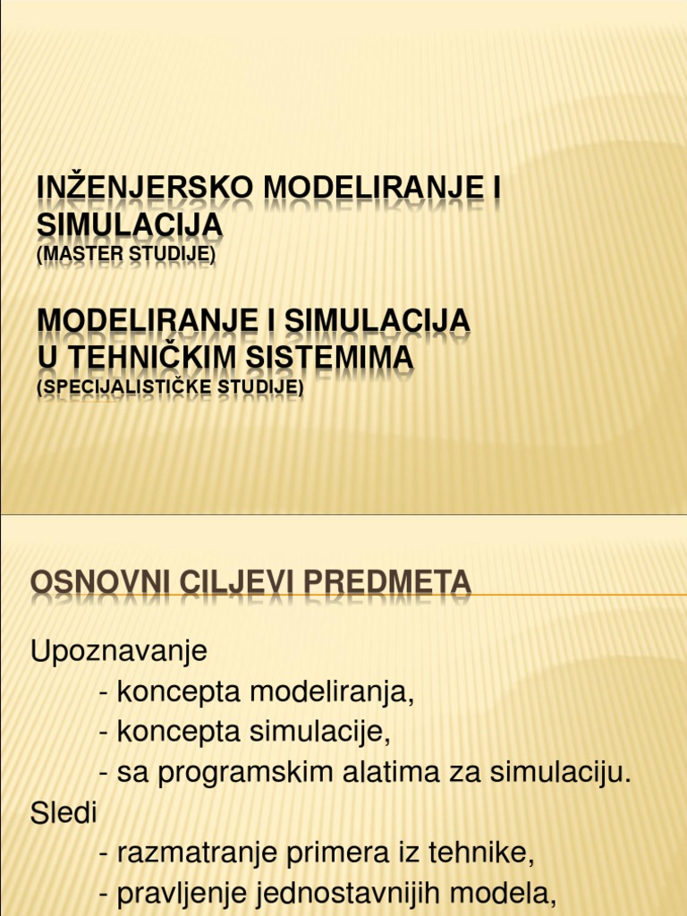 Inženjersko Modeliranje I Simulacija: (Master Studije) | PDF