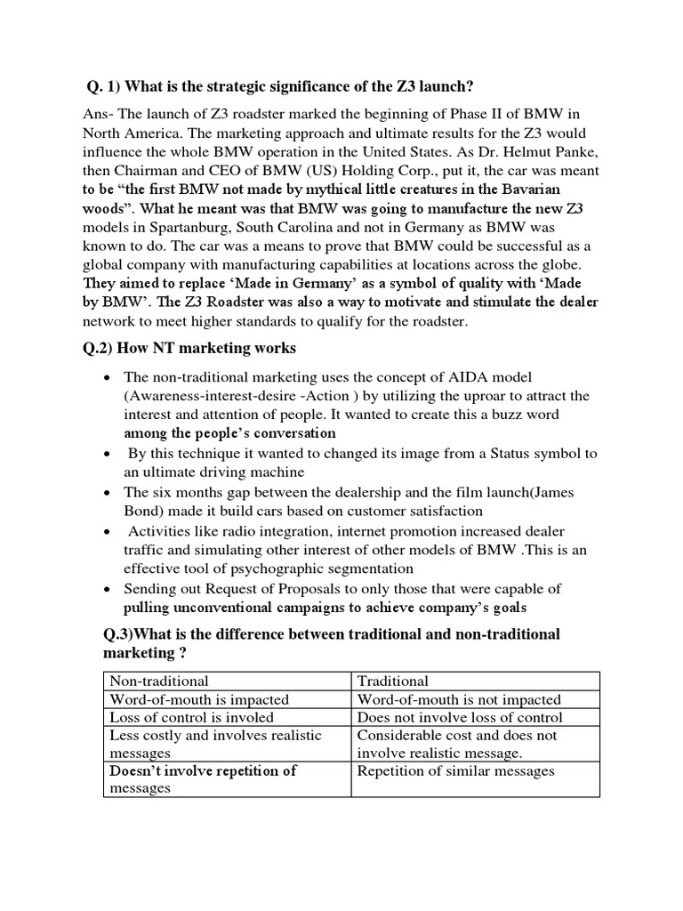 Q. 1) What Is The Strategic Significance of The Z3 Launch? | PDF | Bmw ...