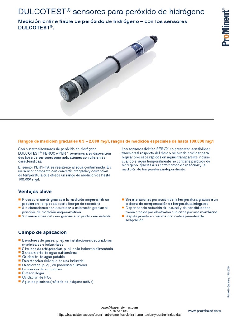 Sensor Peroxido de Hidrogeno Prominent Dulcotest | PDF | Hidrógeno ...