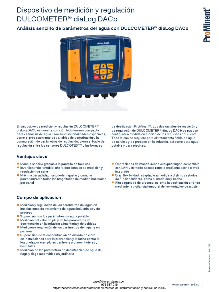 Dispositivo Medicion y Regulacion Prominent Dulcometer Dialog Dacb ...