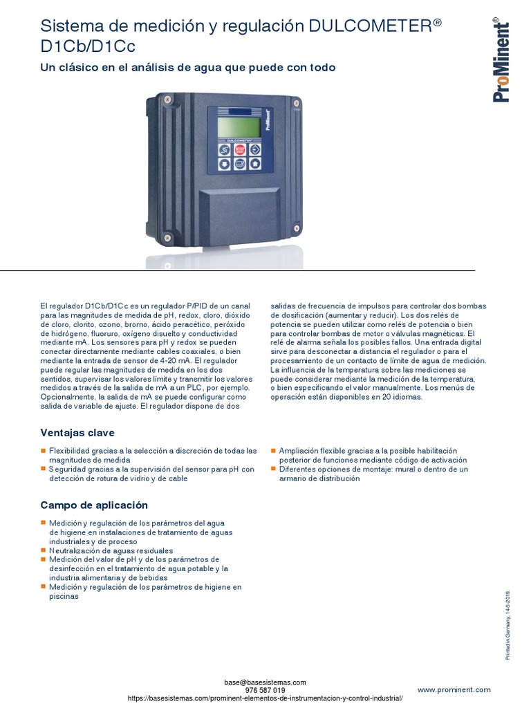 Dispositivo Medicion y Regulacion Prominent Dulcometer d1cb d1cc | PDF ...