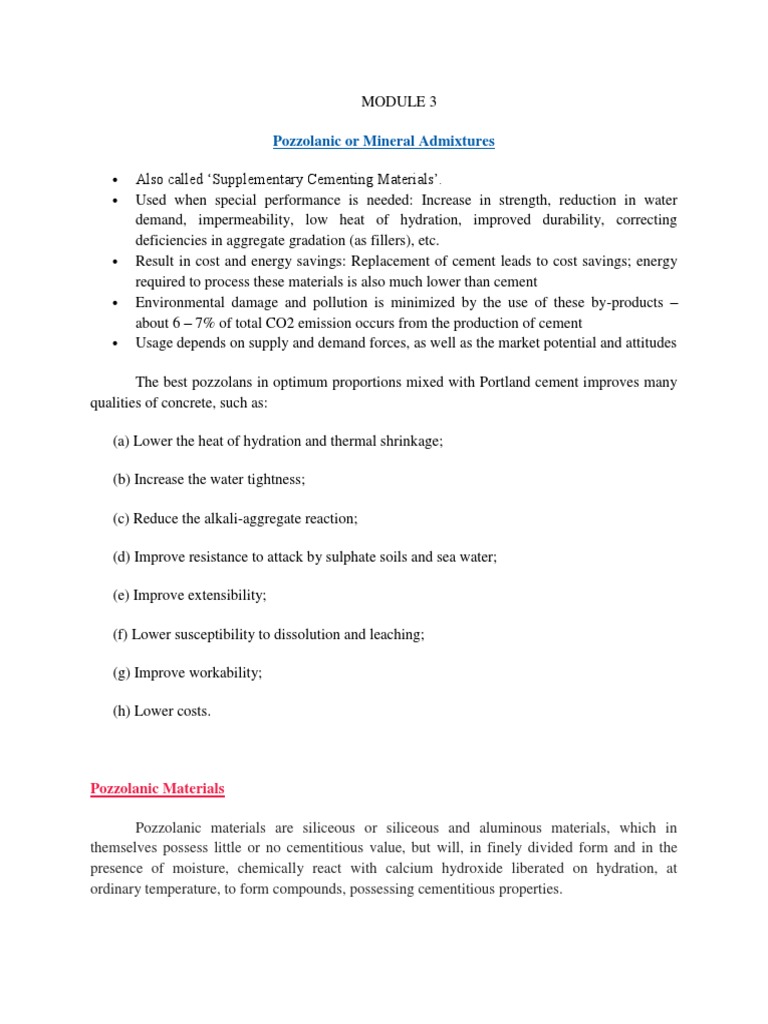 Pozzolanic Admixtures in Concrete | PDF | Fly Ash | Concrete
