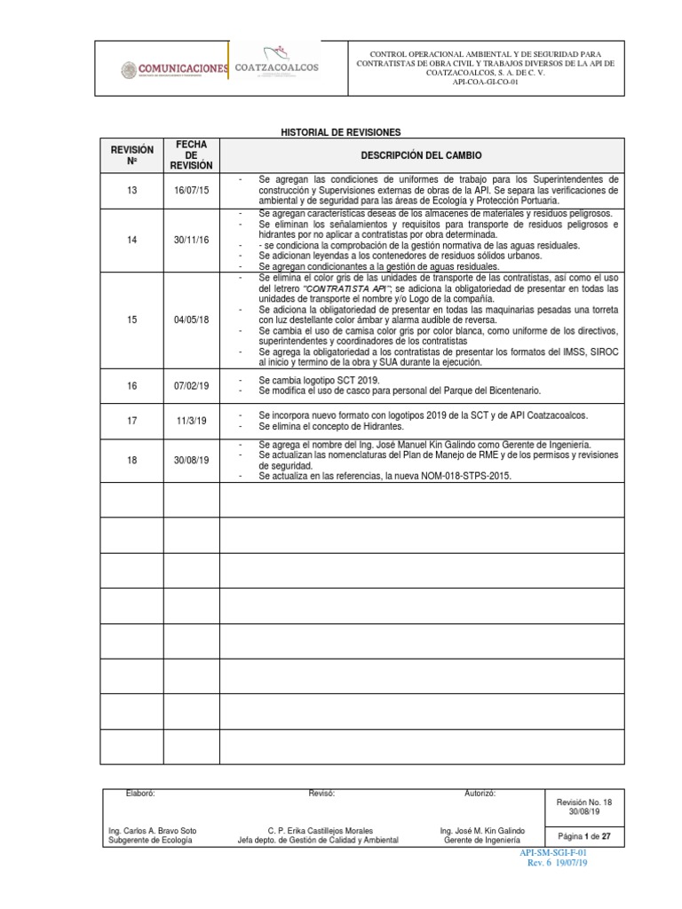 CONTROL OPERACIONAL CO-01 Rev. 18 Corregido | PDF | Residuos ...