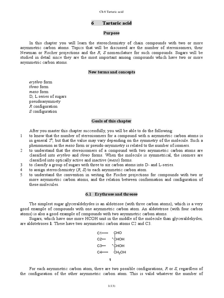6 Tartaric Acid: Erythro Form Threo Form Meso Form | Download Free PDF ...