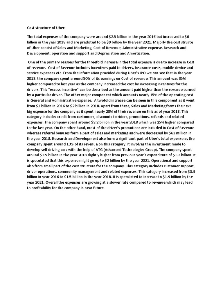 Cost Structure of Uber | PDF | Expense | Revenue