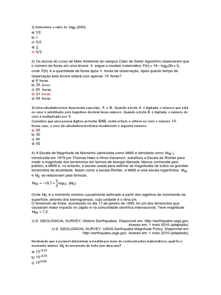 Logaritmo | PDF | Escala de magnitude de momento | Terremotos