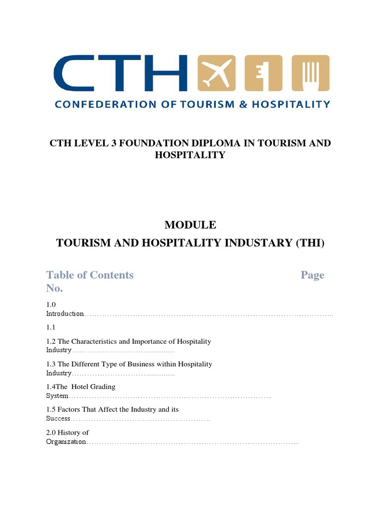 CTH Level 3 Foundation Diploma in Tourism and Hospitality | PDF ...