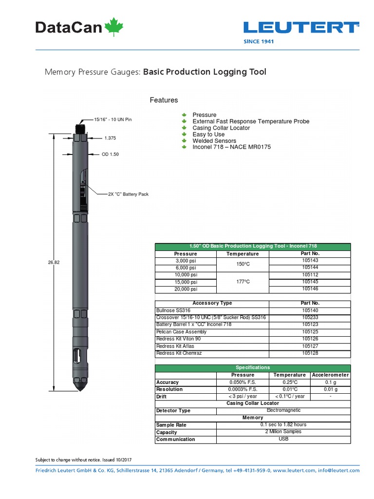 Datacan: Memory Pressure Gauges: Basic Production Logging Tool | PDF ...