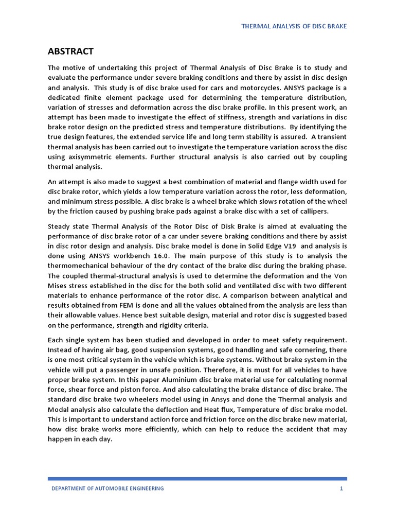 Disc Brake Analysis Report | PDF | Finite Element Method | Brake
