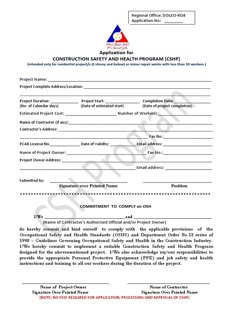 Construction Safety and Health Program Application | PDF | Occupational ...