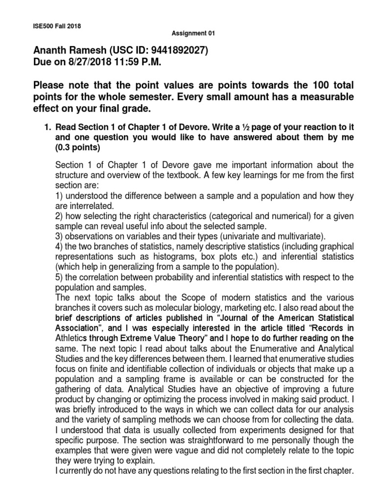 Ramesh Ananth Assignment1 ISE500 | PDF | Data Analysis | Statistics