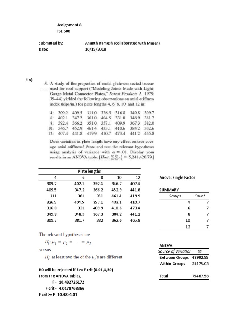 Assignment 8 ISE 500: Groups Count | PDF | Errors And Residuals | Statistical Theory