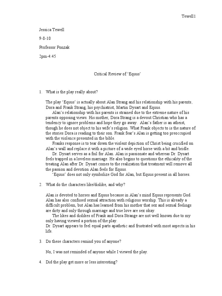 An Analysis of the Characters and Themes in Peter Shaffer's Play 'Equus ...