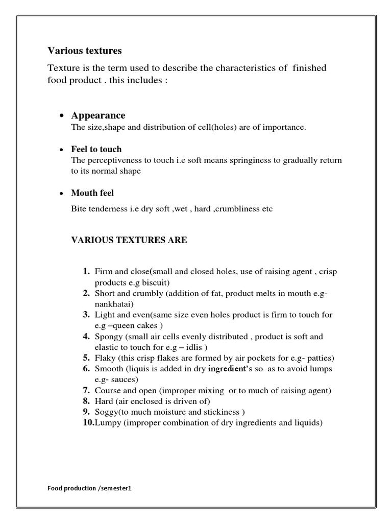 Textures and Consistencies | PDF | Foods | Cooking