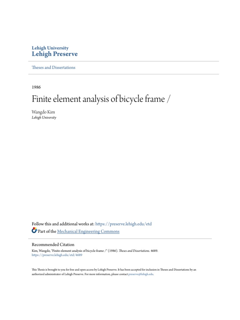 Finite Element Analysis of Bicycle Frame | PDF | Human Powered ...