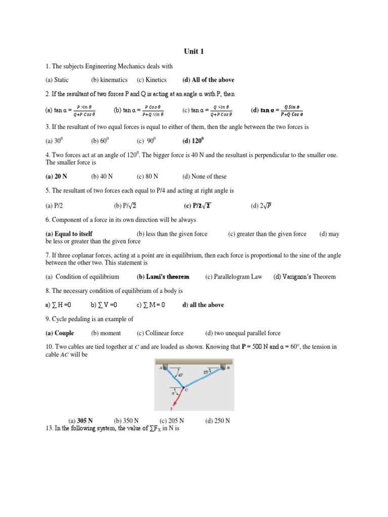 Mechanics MCQ | PDF | Force | Euclidean Vector