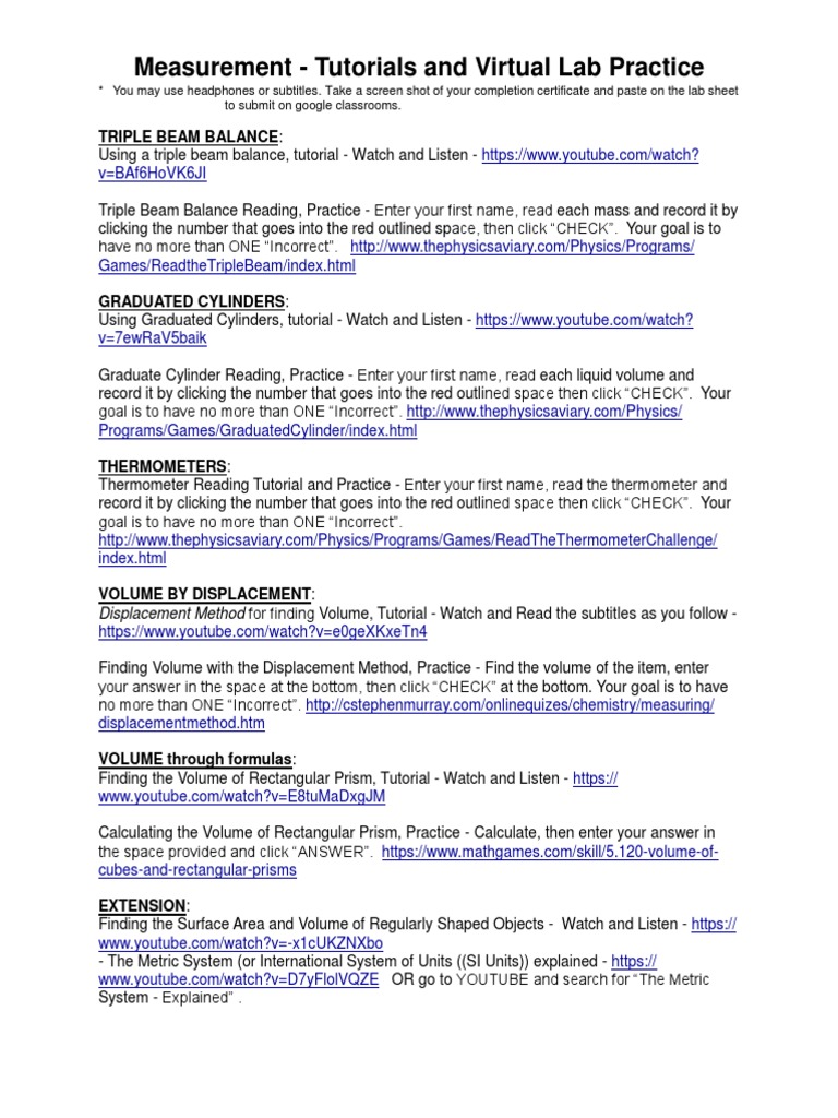 Measurement Tutorials & Practice | PDF | Volume | Physical Quantities