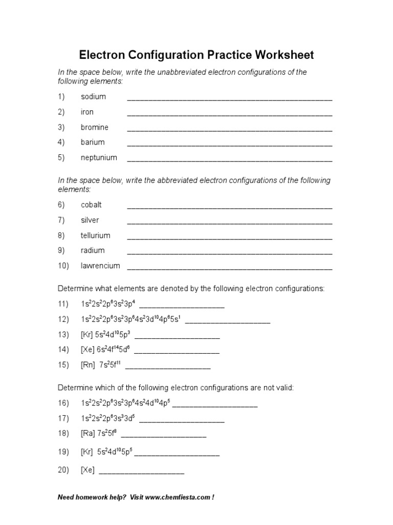 Electron Configuration Worksheet