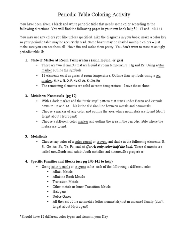 Periodic Table Coloring Activity PDF | PDF