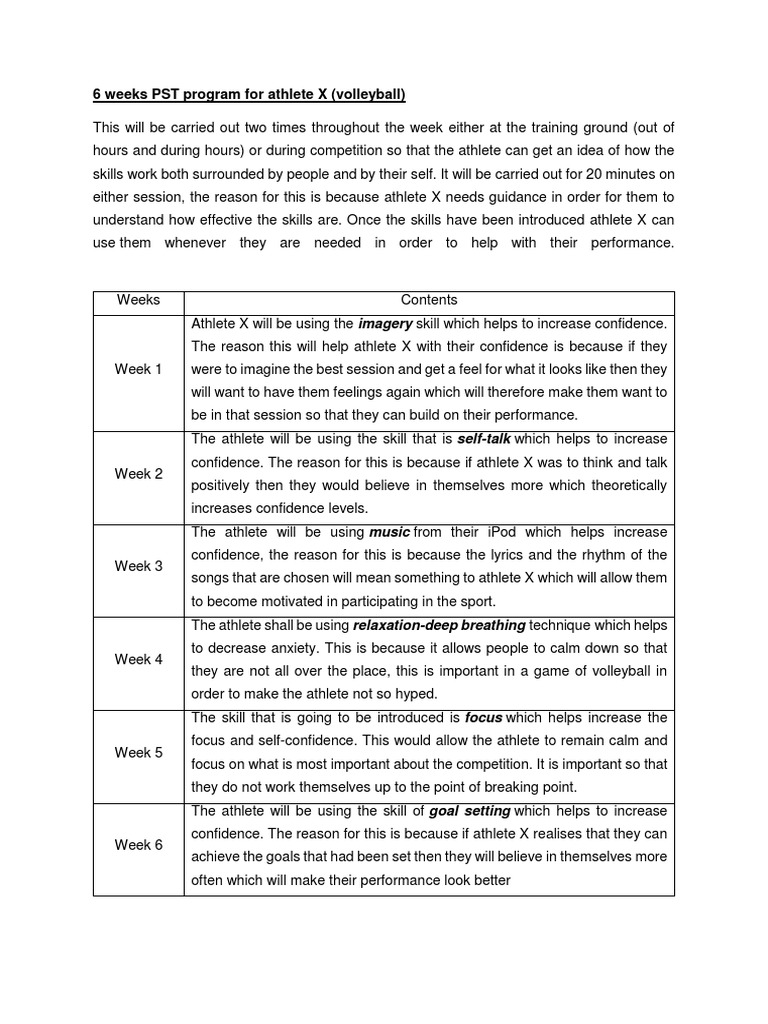 6 Weeks PST Program For Athlete X (Volleyball) | PDF | Metaphysics Of ...