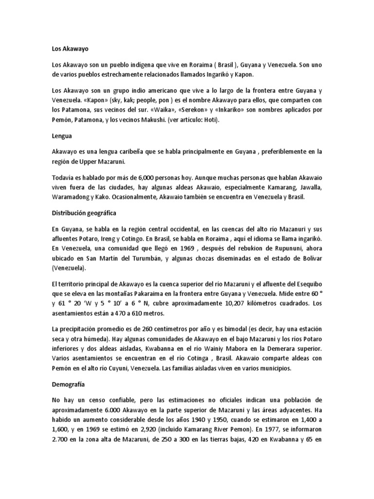Cultura y ubicación de los Akawayo | PDF | Guayana | Venezuela