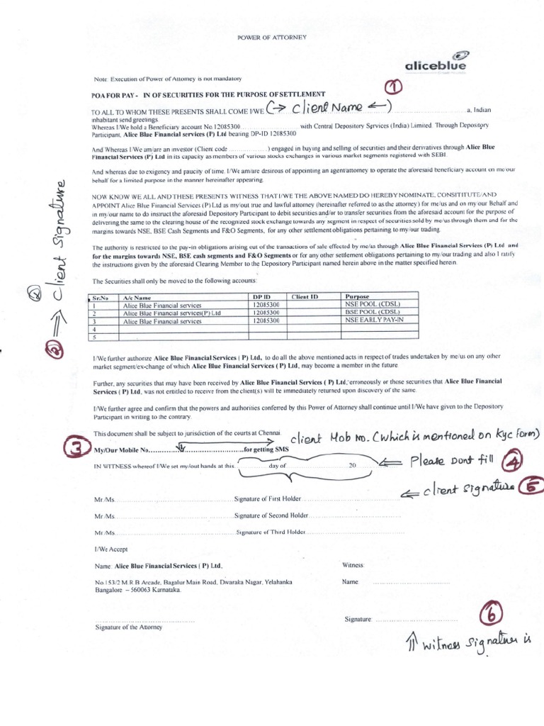 Alice Blue - Sample POA Form | PDF