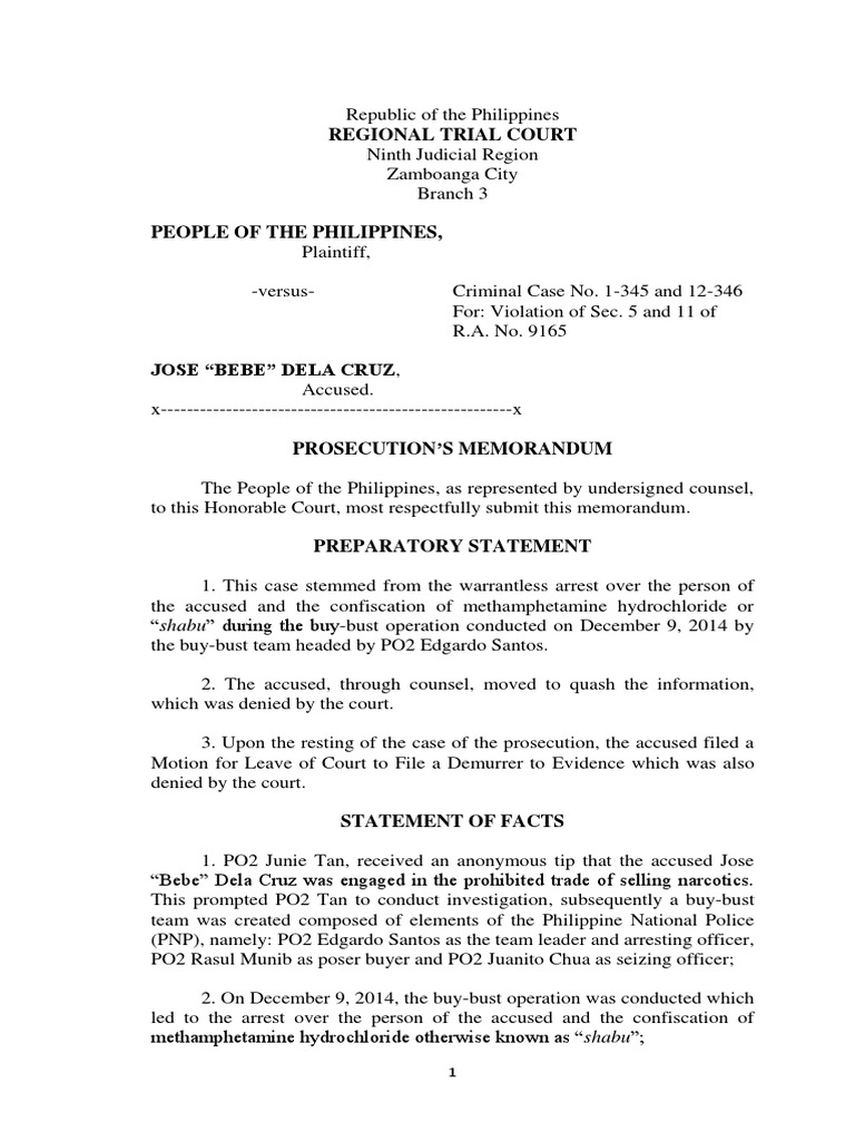 Trial Memo | PDF | Prosecutor | Arrest