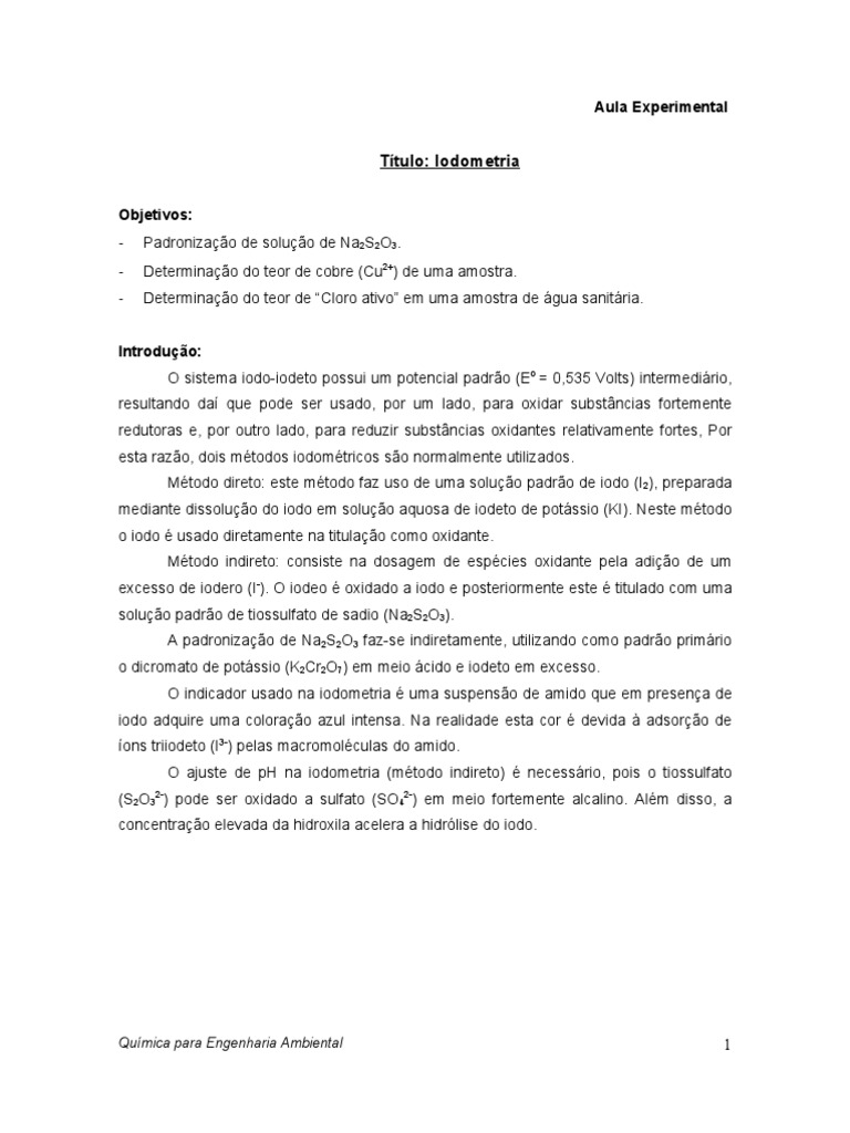 Aula Exp. - Iodometria | PDF | Cloro | Iodo