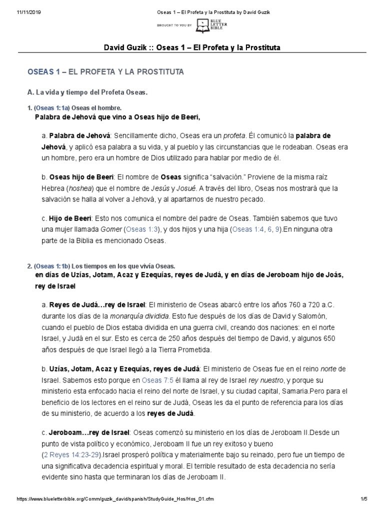 Oseas 1 - El Profeta y La Prostituta by David Guzik | PDF | Libros de ...
