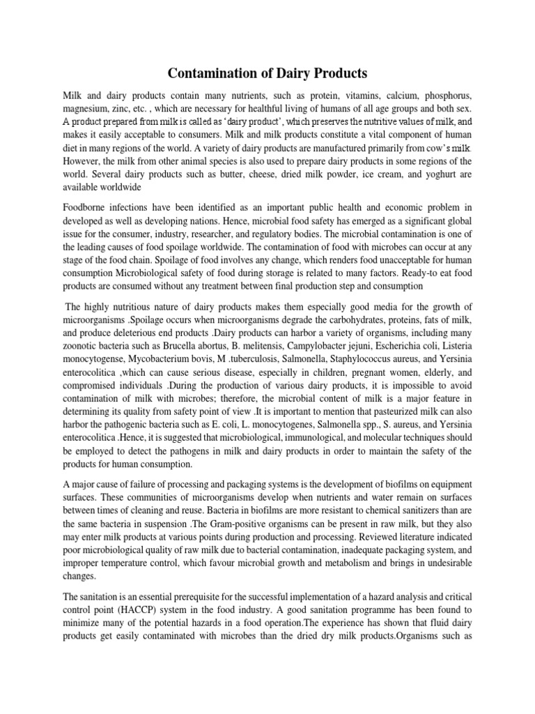 Contamination of Dairy Products | Download Free PDF | Biofilm | Milk