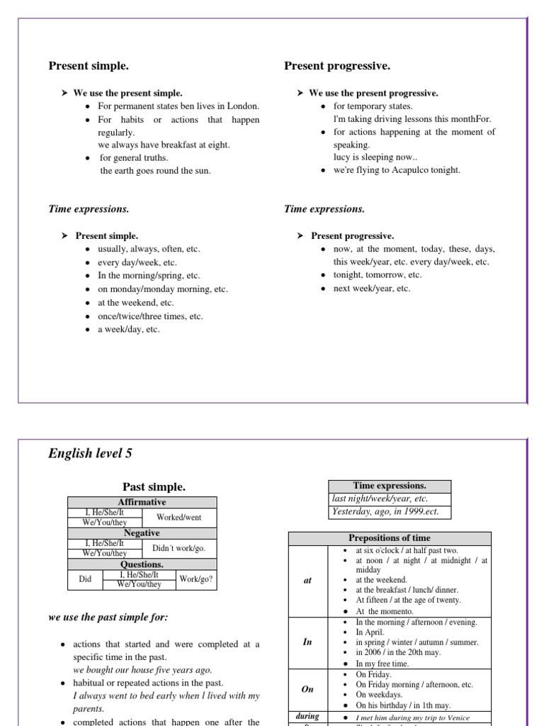 Present Simple. Present Progressive.: Time Expressions. Time ...