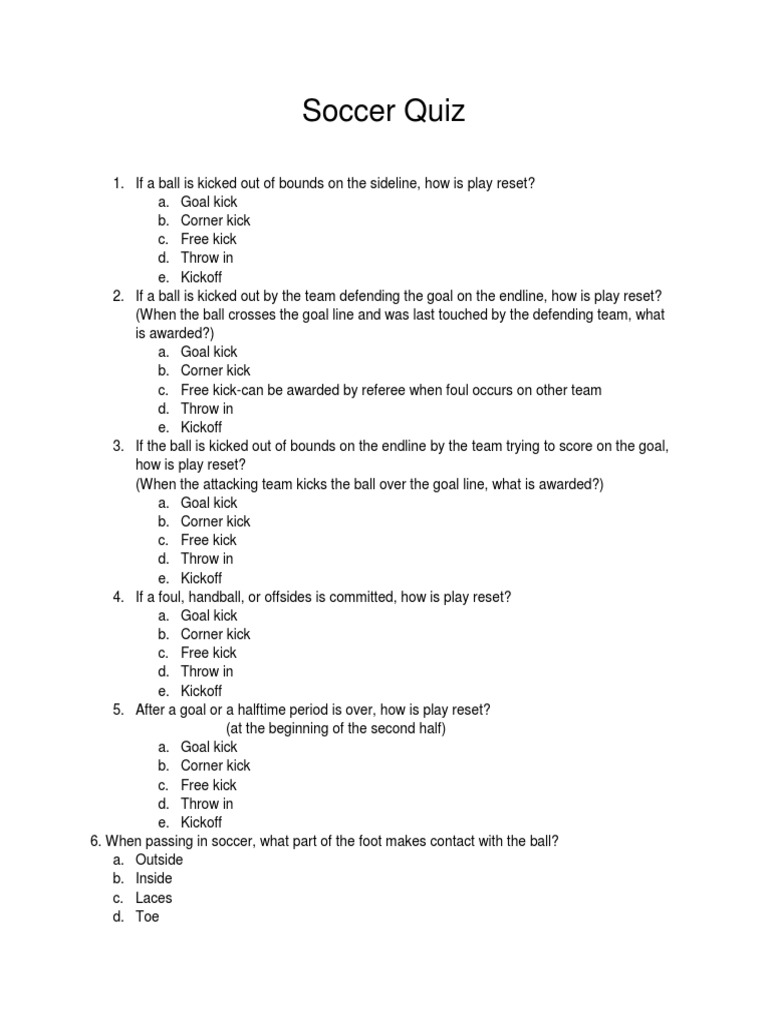 Soccer Pre-Test | PDF