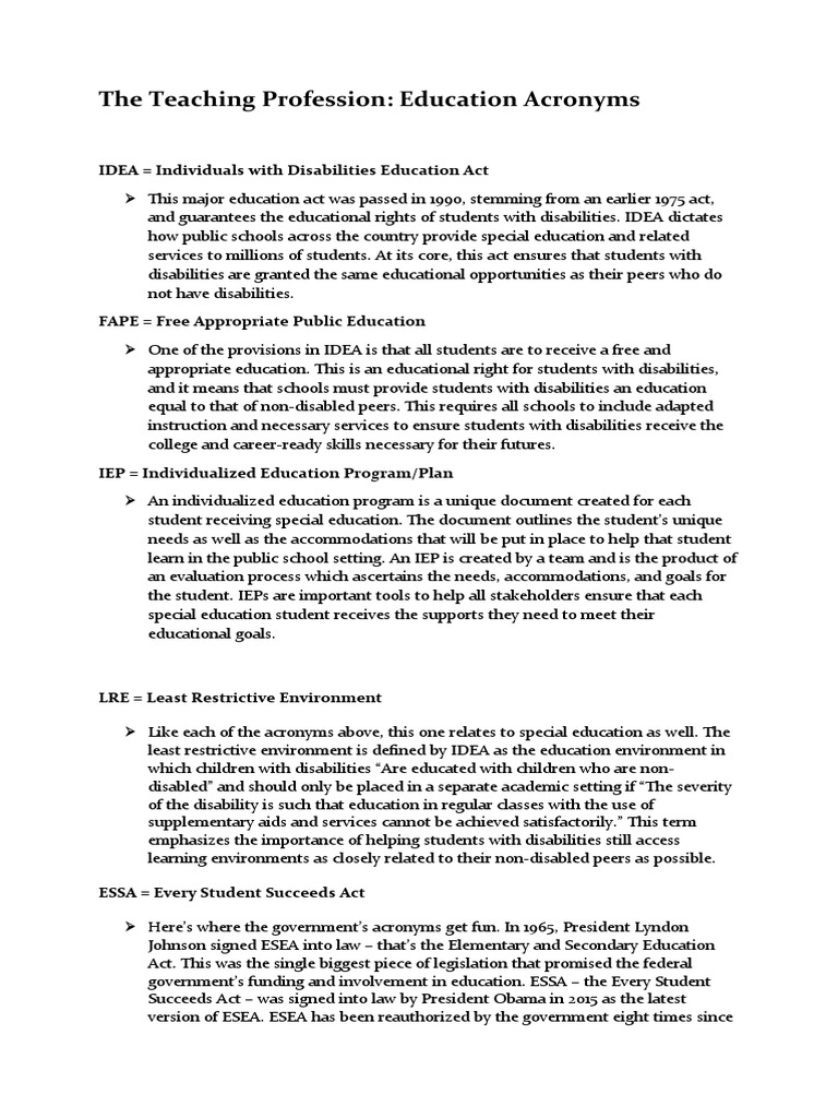 Acronyms For Teacher | PDF | Individualized Education Program | No ...