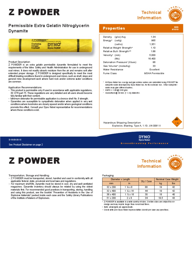 Z Powder: Permissible Extra Gelatin Nitroglycerin Dynamite | PDF | Nature