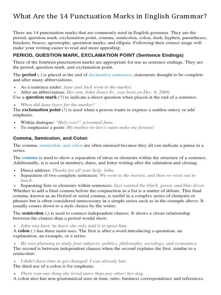 14 Punctuation Marks in English Grammar | PDF | Bracket | Fahrenheit