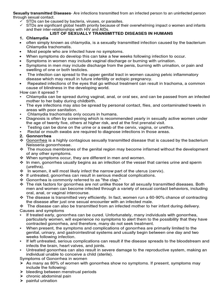 Sexually Transmitted Diseases Notes | PDF | Herpes Simplex | Sexually ...