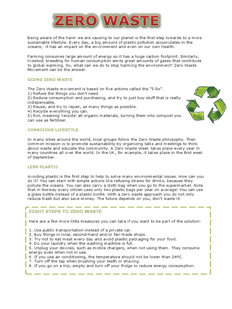 Zero Waste Reading Comprehension Exercises 117883 | PDF ...