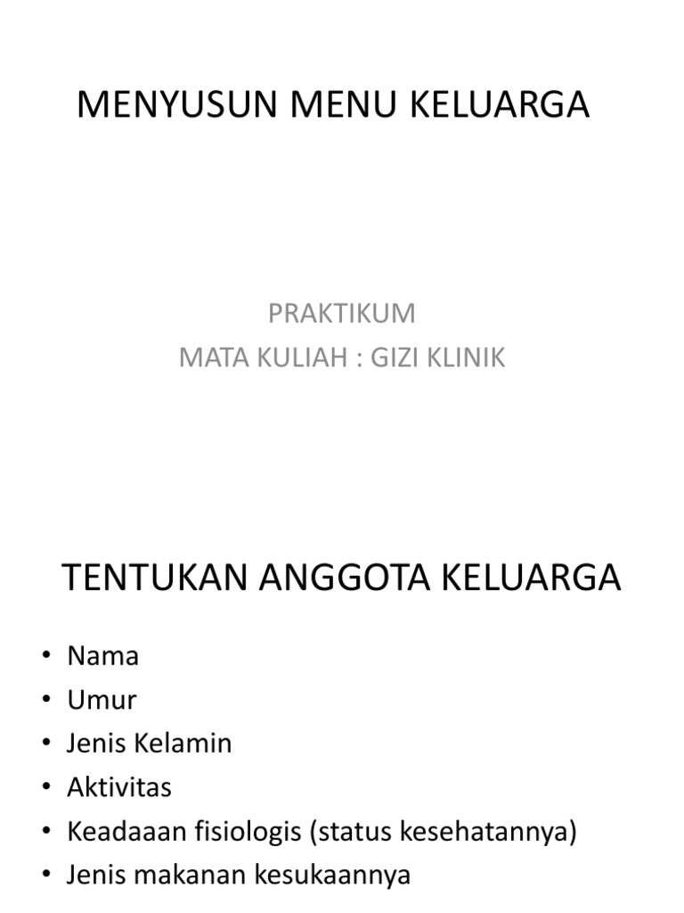Menyusun Menu Keluarga | PDF | Memasak, Makanan, & Anggur | Gaya Hidup