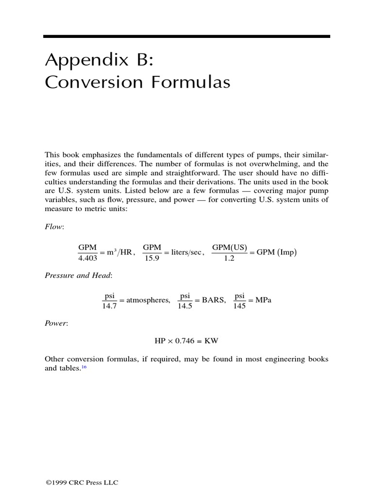 Appendix B: Conversion Formulas: ©1999 CRC Press LLC | PDF | Technology ...