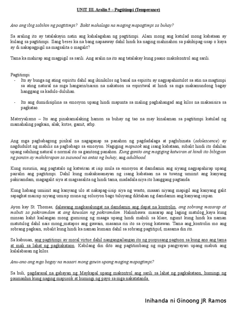 Unit III - Lesson5.pagtitimpi | PDF