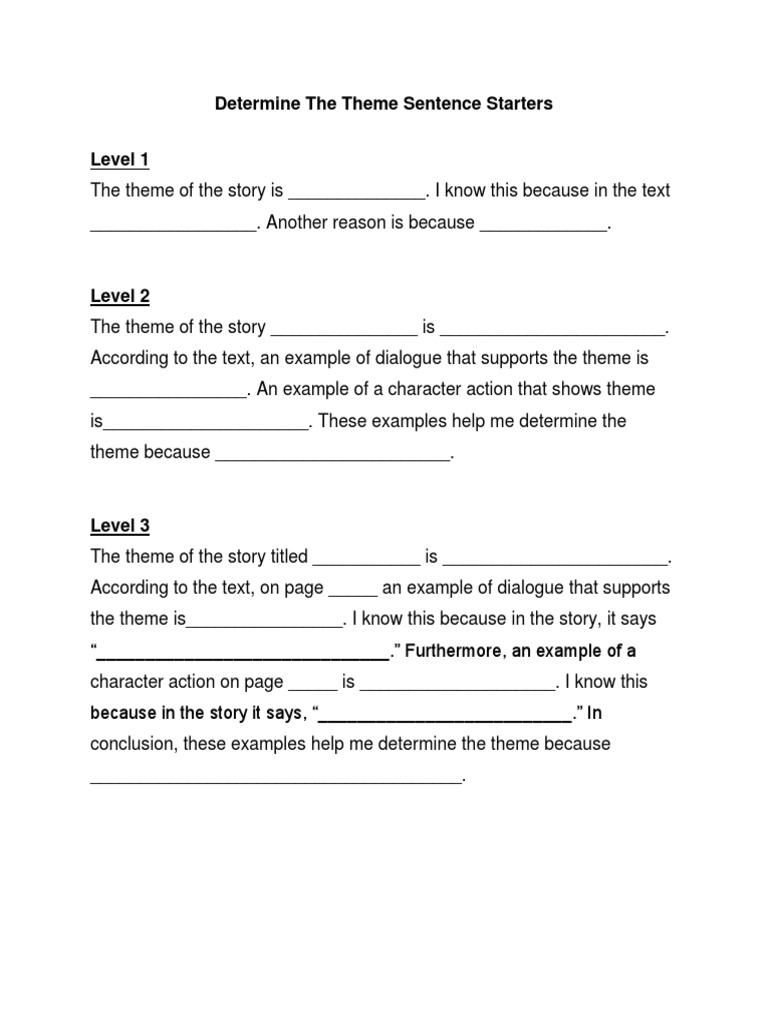 Determine The Theme Sentence Starters | PDF