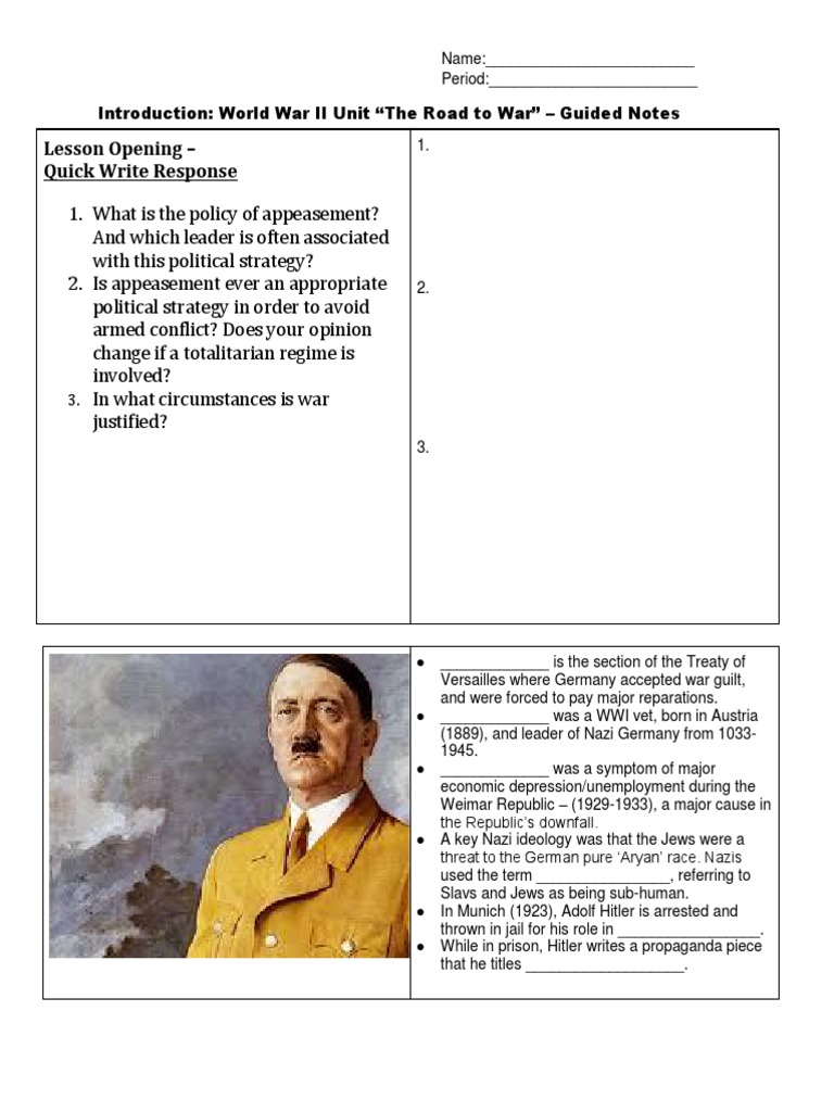 Guided Notes ww2 Road To War | PDF | Neville Chamberlain | Nazi Germany