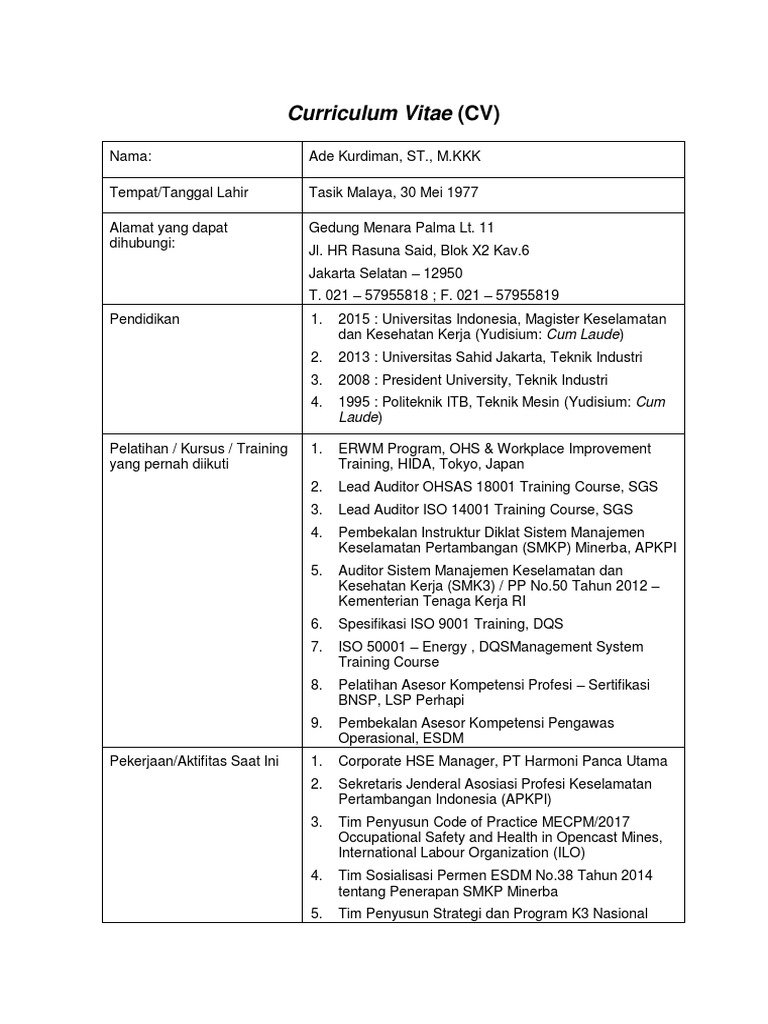 Ade K CV Singkat 0219 | PDF